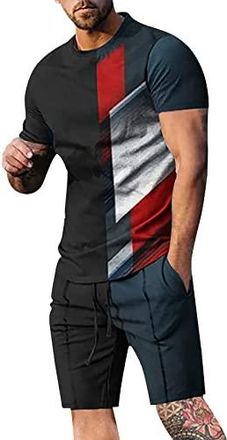 Generic Ensemble de sport dété 2026 pour homme 2 pièces t-shirt à manches courtes et short élégant et décontracté, gris, 3XL