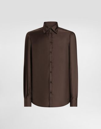 Dolce & Gabbana Martini Shirt In Silk Twill - Mann Hemden Braun 40