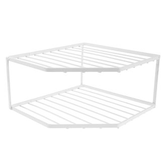 Garneck Doppellagiges Metall Eckregal Wei&szlig; 12cm Hoch K&uuml;chenarbeitsplatte Organizer f&uuml;r T&ouml;pfe Pfannen und Tellerst&auml;nder K&uuml;chen Eckaufbewahrung