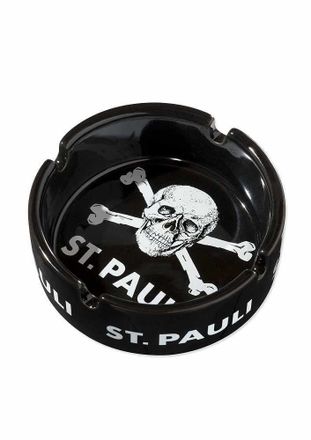 FC St. Pauli Aschenbecher Totenkopf schwarz Ascher rund Keramik Ashtray - Plus Aufkleber Wir lieben Fu&szlig;ball