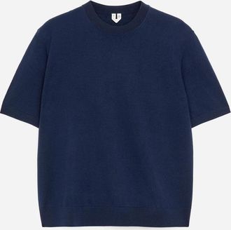 Arket Gestricktes T-Shirt Aus Merinowolle -Blau
