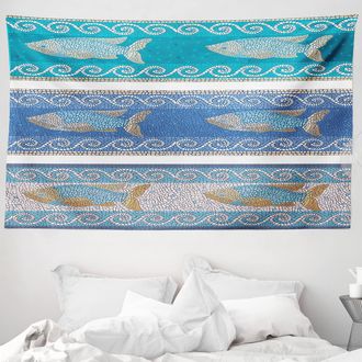 Abakuhaus Mosaik Wandteppich und Tagesdecke, Marine-Art-Muster aus Weiches Mikrofaser Stoff Waschbar ohne Verblassen Digitaldruck, 230 x 140 cm, Schieferblau