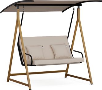 Blumfeldt ZenGrove Hollywoodschaukel 2-Sitzer - Verstellbares Sonnendach, Wetterfester Stahlrahmen, 160 kg Belastung, Dicke Polster Für Komfort