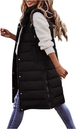 Generic Steppweste Damen Daunenweste Weste Warmer Daunenmantel Hooded Leichte Gesteppte Weste Jacke Lange Dicker Lose Slim Zip Gilet Für Damen Mädchen Winter 