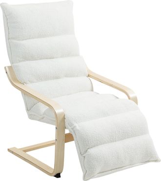 HOMCOM Relaxsessel, Sessel gepolstert Loungesessel mit Sherpa-Fleece, verstellbarem Fußteil für Wohnzimmer Lesesessel mit Armlehne, Schwingstuhl Weiß