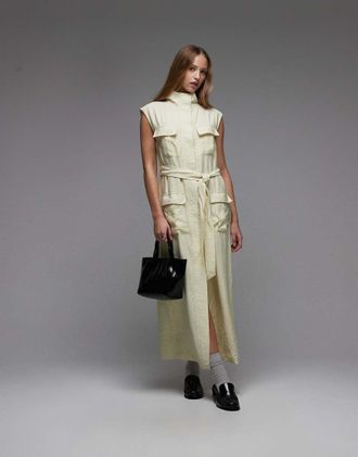 Asos Robe longue style fonctionnel avec liens nou&eacute;s &agrave; la taille - Babeurre-Jaune