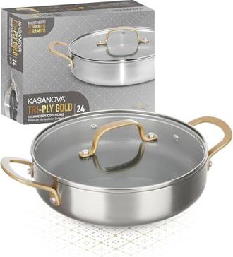 KASANOVA 1 24 cm dreilagiger Goldtopf mit Deckel, 18/0 Rohaluminium 18/10 Edelstahl