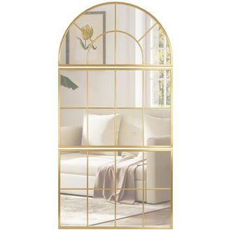 HOMCOM Miroir Mural arqu&eacute;, Miroir Mural en Forme de fen&ecirc;tre, Ensemble de 3 pi&egrave;ces, Cadre en m&eacute;tal, pour Salon, Chambre &agrave; Coucher, Couloir, 76 x 150 cm dor&eacute;