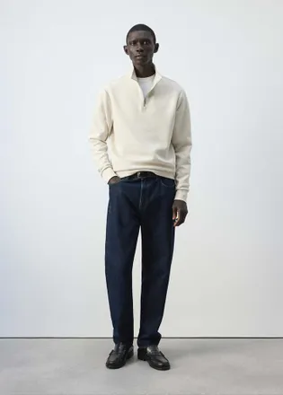 Mango Sweat coton m&eacute;lang&eacute; fermeture &Eacute;clair blanc cass&eacute; - Homme - XXL - MANGO MAN