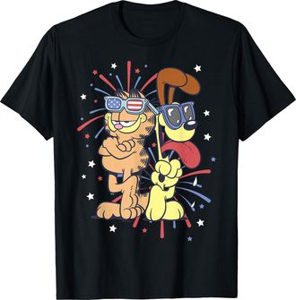 Garfield 4th of July Garfield & Odie Back to Back Fireworks T-Shirt