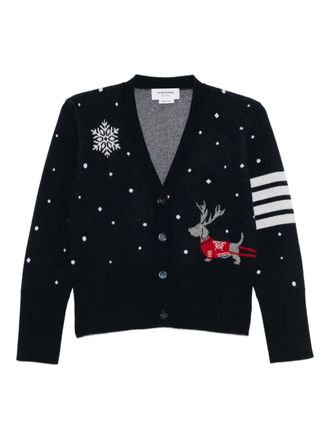 Thom Browne reindeer-intarsia jacquard cardigan - Blau