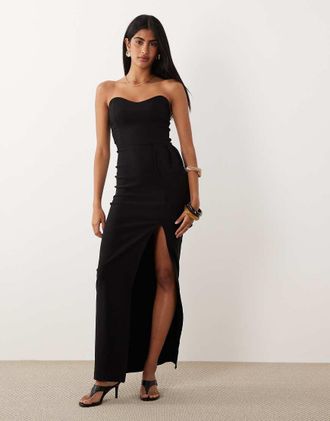 Vesper Robe longue bandeau en bengaline &agrave; d&eacute;collet&eacute; en coeur et fente sur la cuisse - Noir