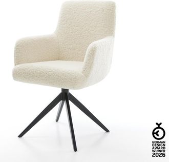 DELIFE Drehstuhl Heira-Flex mit Armlehnen Teddystoff Beige Kreuzgestell breit Schwarz 360&deg; drehbar Wippfunktion Taschenfederkern, Esszimmerst&uuml;hle