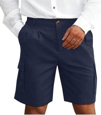 Generic Pantalon cargo pour homme - Short de jogging pour femme - Taille &eacute;lastique - Longueur genou - Poches - Court - Randonn&eacute;e athl&eacute;tique, bleu marine, XXL