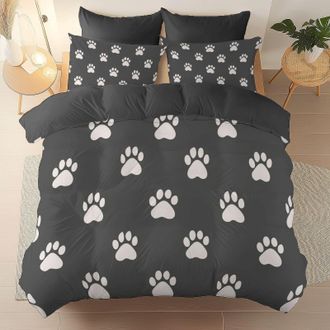 Generic Sommer Bettbezug Grau Gebürstete Mikrofaser Leicht Weich Atmungsaktiv, Dekorativ 135 x 200 cm Bettwäsche Einfach Süß Hundepfote Weich Schön Mit Reißve