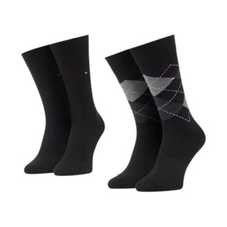 Tommy Hilfiger Chaussettes mi-hautes Argyle 2 paires - Homme - Sous-v&ecirc;tements - Noir - Taille: S