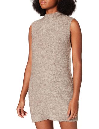 Pieces Damen Pcfree Sl O-neck Mini Knit Dress Bc, Silver Mink, L