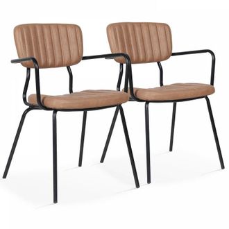 Oviala Oviala - Lot de 2 chaises avec accoudoirs en textile enduit marron clair