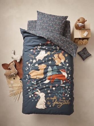 Vertbaudet Parure Housse de Couette Enfant et taie doreiller BROC&Eacute;LIANDE, avec Coton recycl&eacute; Vert imprim&eacute; 140X200 63X63