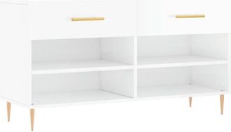 Les Tendances Banc à chaussures blanc brillant 102x35x55 bois dingénierie