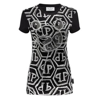 Philipp Plein Femme, Tops, Noir, Taille: 38 FR T-Shirt Slim Fit Teddy