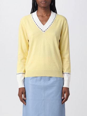 Fendi Pull &agrave; encolure en V en laine vierge et soie avec coutures contrastantes