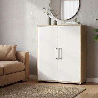 Dmora Kommode Leocadie, Wohnzimmerbuffet, Wohnzimmer-Sideboard, Moderne K&uuml;chen-Speisekammer, 89x40 h113 cm, Eiche und Wei&szlig;