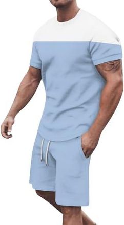 Generic Ensemble short à manches courtes pour homme - Style décontracté - Couleurs contrastées, bleu clair, S