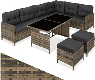 TecTake Canap&eacute; de jardin lounge en rotin 6-8 places marron naturel