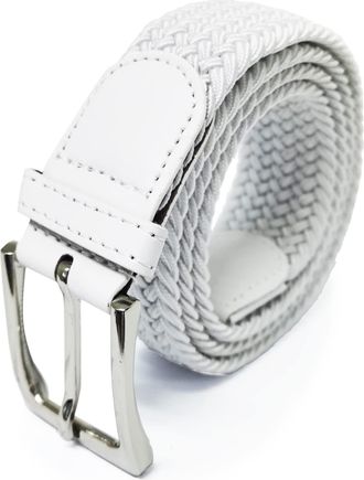 Glamexx24 Unisex Elastischer Stoffgürtel Geflochtener Stretchgürtel Dehnbarer Gürtel für Damen und Herren, Weiß, 140cm
