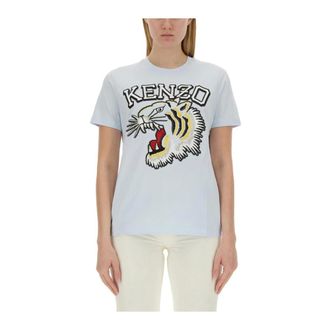 Kenzo Femme, Tops, Bleu, Taille: 36 FR Tiger Embroidered Cotton T-Shirt
