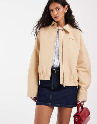 Tommy Jeans Coach-Jacke in Beige mit Logo-Schriftzug-Neutral