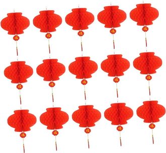 Hemoton 15stücke Faltbare Rote Chinesische Laternen Aus Plastik Hängelaternen Für Frühlingsfest-dekoration Innen Und Außendekoration