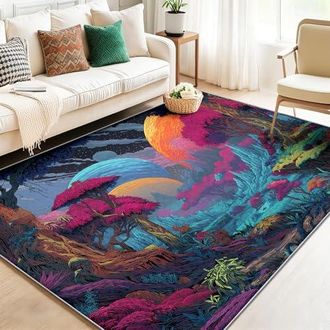 Generic Tapis de Salon Chambre Salle &agrave; Manger Adulte Bureau Design Paysage Psych&eacute;d&eacute;lique Et Extraterrestre Poil Court Fin Doux L&eacute;ger R&eacute;sistant 140 x 200 cm, C