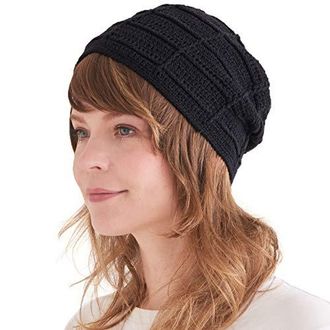 Charm by Casualbox Bonnet Homme Chapeau Femme Ete - Beanie Type Beret Chimio 100% Coton Crochet pour Peau Sensible Tricot Fait Main Unisexe Noir