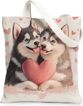 Generic Alaskan Malamutes Sac fourre-tout en toile pour le shopping 33 x 38 cm, sac d&eacute;picerie r&eacute;utilisable pour la Saint-Valentin, pour femme, animal de compa