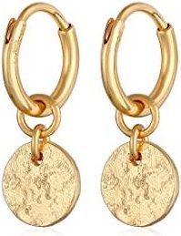 Elli Boucles dOreilles Femmes Créoles Pendentif Plaquette Martelé Amovible en Argent Sterling 925 Plaqué Or