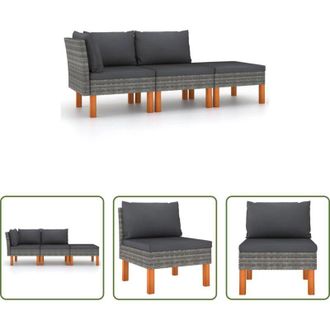 vidaXL Gartenm&ouml;bel - 3-tlg. Garten-Lounge-Set Poly Rattan und Massivholz Eukalyptus