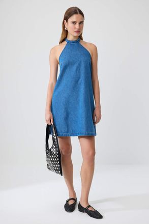 Trendyol &Auml;rmelloses A-Linien-Kleid, extra kurz / super mini - Blau
