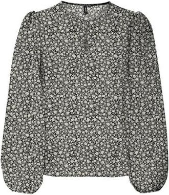 Vero Moda Vmmacha L/S Haut WVN GA Chemisier à Manches Longues, Noir/AOP : ana, M Femmes