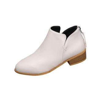 Generic Bottines Chelsea d&eacute;contract&eacute;es &agrave; talon bas pour femme - Fermeture &eacute;clair dans le dos - Style classique - Talon bloc plat - Couleur unie - Pour lext&eacute;ri