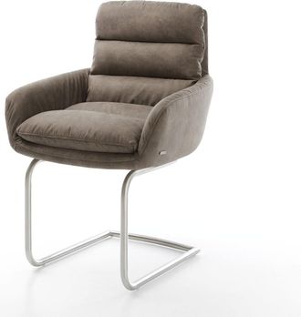 DELIFE Freischwinger Abelia-Flex mit Armlehnen Mikrofaser Taupe Vintage Freischwinger rund Edelstahl, Esszimmerstühle