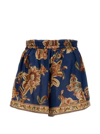 Zimmermann Floral-Print Silk Shorts - Navy