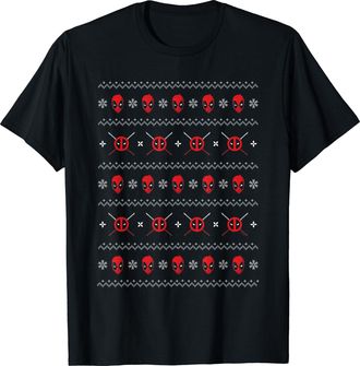 MARVEL Weihnachten Deadpool Christmas Swords T-Shirt, Schwarz, S, Unisex, Kurzarm, T-Shirt, Pullover, Winter