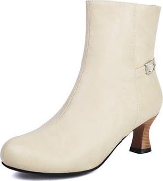 Generic Bottines vintage victoriennes à bout rond pour femme avec fermeture éclair latérale, élégant, talon chaton, minimaliste, polyvalent, chaussures dhiver