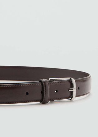 Mango Ceinture cuir boucle marron - Homme - 100 - MANGO MAN