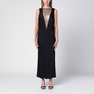 Rotate Black midi dress with mesh insert