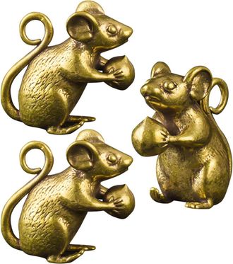 Supvox Messing Rattenfigur 3 St&uuml;ck Antik Kleine Tierstatue Chinesisches Tierkreiszeichen Dekoration f&uuml;r Wohn und B&uuml;robereich