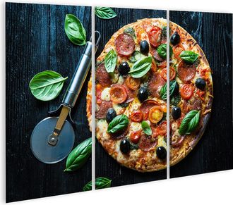 Islandburner Bild auf Leinwand Pizza Salami Oliven Basilikum Dönerladen Pizzeria Gastro Bilder Wandbilder Poster