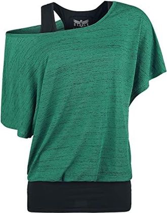 Black Premium by EMP Femme T-Shirt Noir-Vert &agrave; Double &eacute;paisseur M
